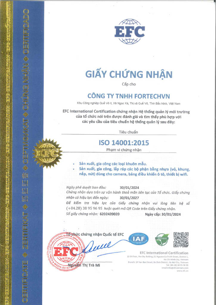 FORTECH - 2024 越南富優取得ISO14001認證